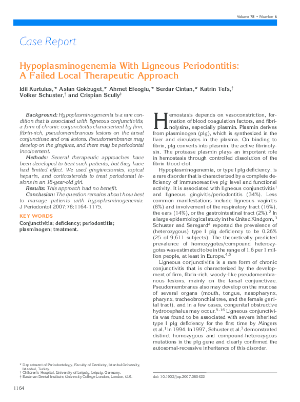 (PDF) Hypoplasminogenemia With Ligneous Periodontitis: A Failed Local ...