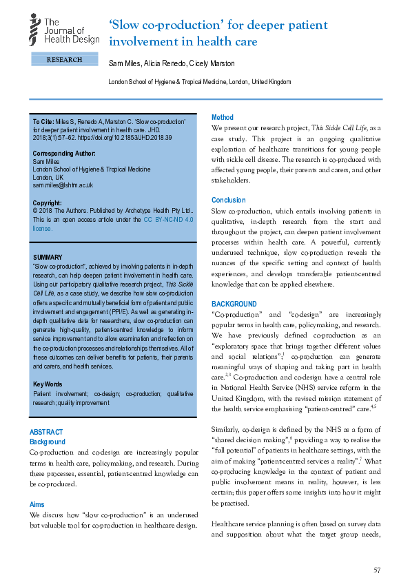 (PDF) 'Slow co-production' for deeper patient involvement in health ...