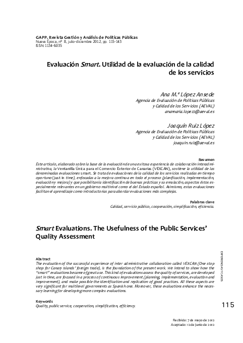(PDF) Evaluación Smart. Utilidad de la evaluación de la calidad de los servicios / Smart ...