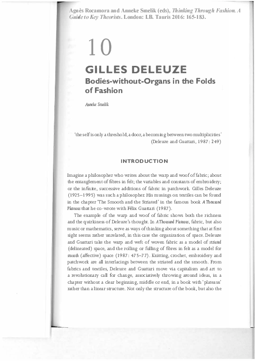 (PDF) Gilles Deleuze: Bodies-without-Organs in the Folds of Fashion