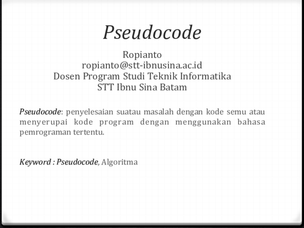 (PDF) Pseudocode and Algorithm