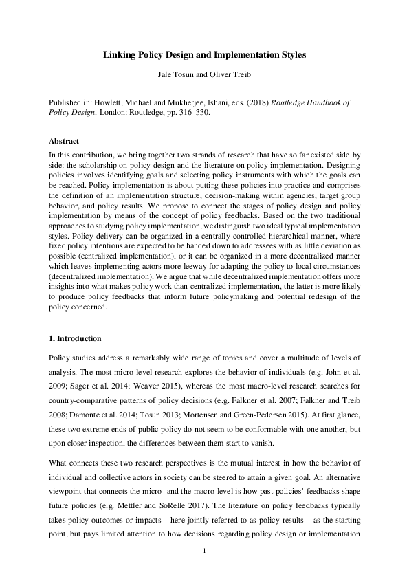 (PDF) Linking Policy Design and Implementation Styles
