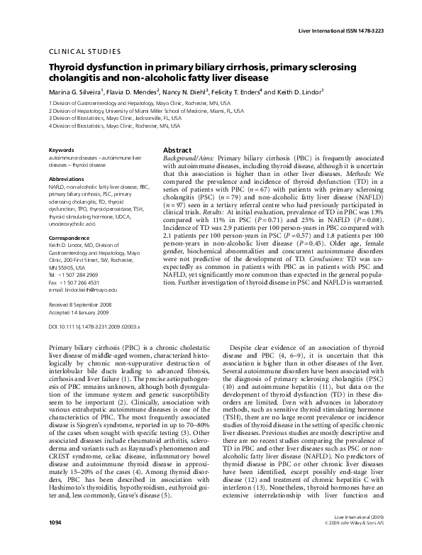 (PDF) Thyroid dysfunction in primary biliary cirrhosis, primary sclerosing cholangitis and non ...