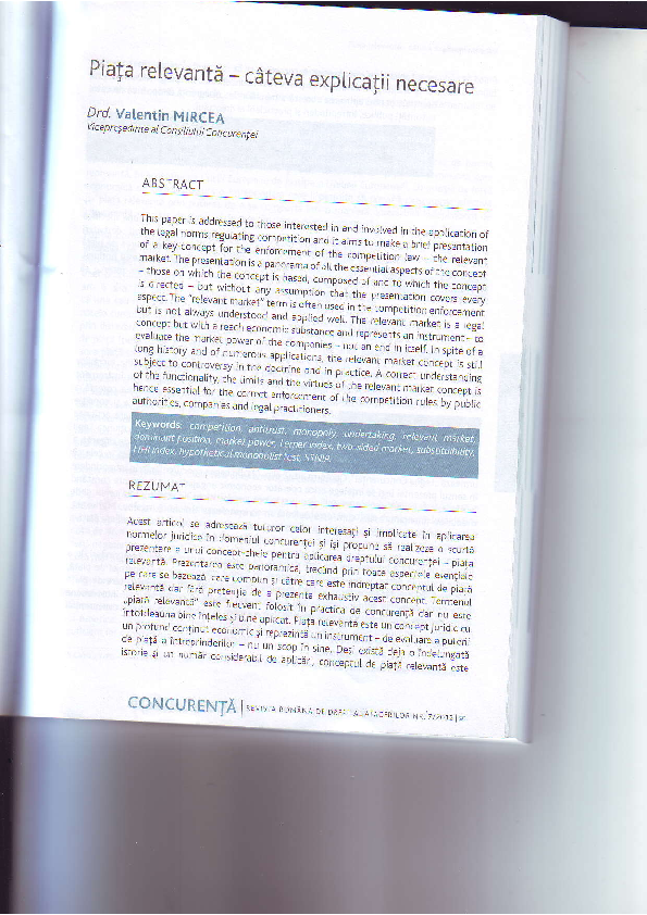 (PDF) Piata relevanta - cateva explicatii necesare