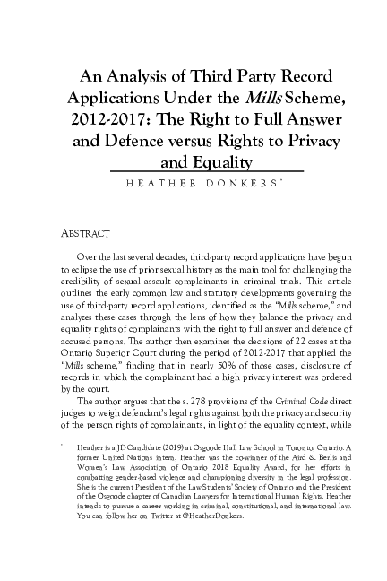 (PDF) An Analysis of Third Party Record Applications Under the Mills ...