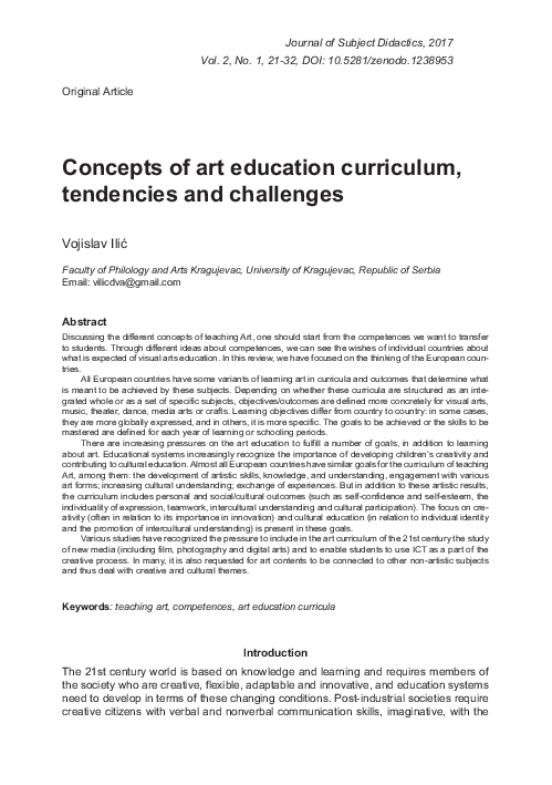(PDF) Concepts of art education curriculum, tendencies and challenges