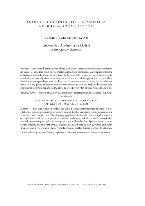 (PDF) Estructura sintáctico-semántica de iratus, irata, iratum