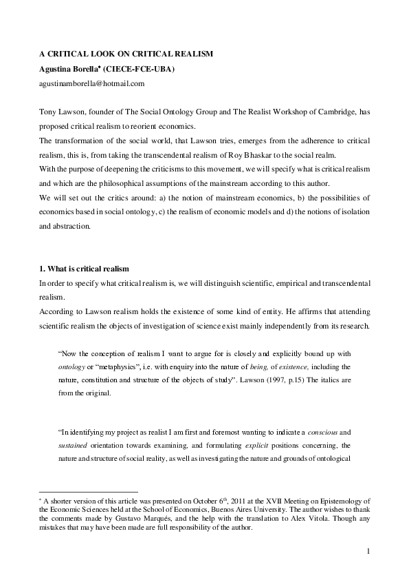 (PDF) A critical look on Critical Realism