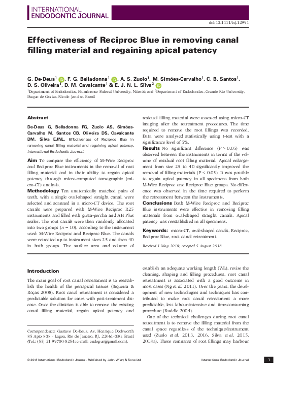 (PDF) Effectiveness of Reciproc Blue in removing canal filling material ...