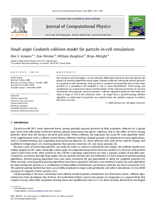 (PDF) Small-angle Coulomb collision model for particle-in-cell simulations