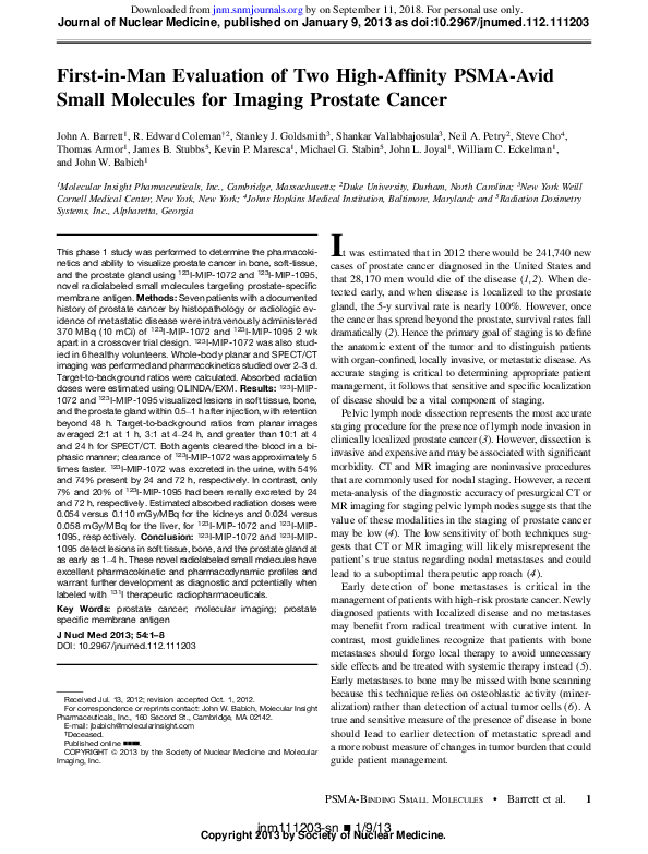 (PDF) First-in-Man Evaluation of 2 High-Affinity PSMA-Avid Small ...