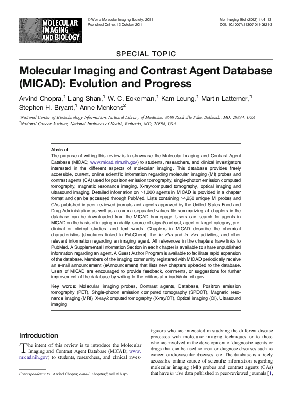 (PDF) Molecular Imaging and Contrast Agent Database (MICAD): Evolution ...