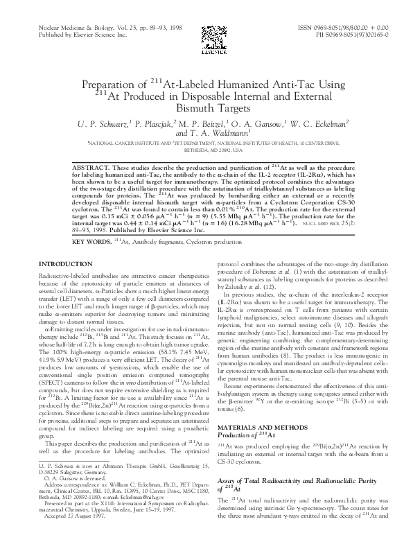 (PDF) Preparation of 211At-Labeled Humanized Anti-Tac Using 211At ...