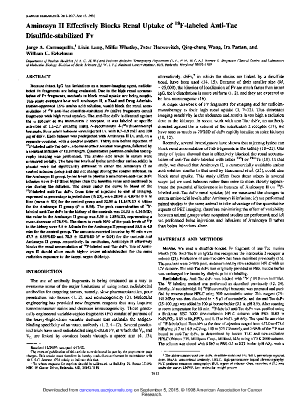 (PDF) Aminosyn II effectively blocks renal uptake of 18F-labeled anti ...