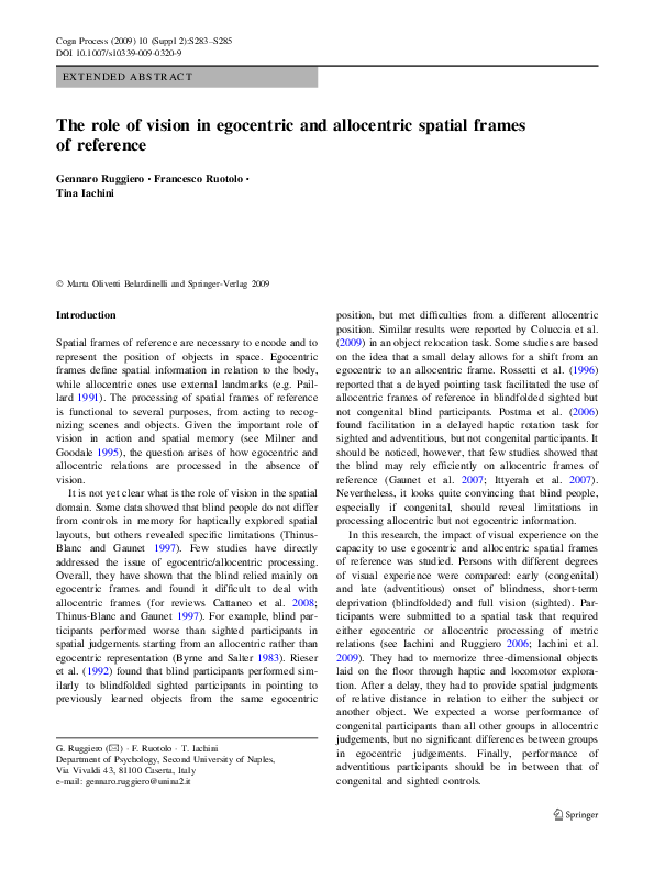 (PDF) The role of vision in egocentric and allocentric spatial frames of reference