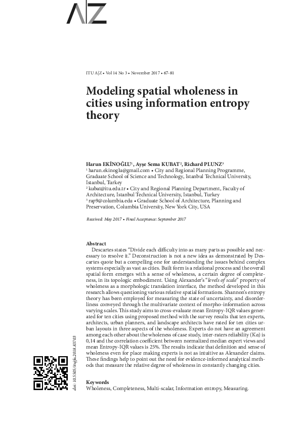 (PDF) Modeling spatial wholeness in cities using information entropy theory