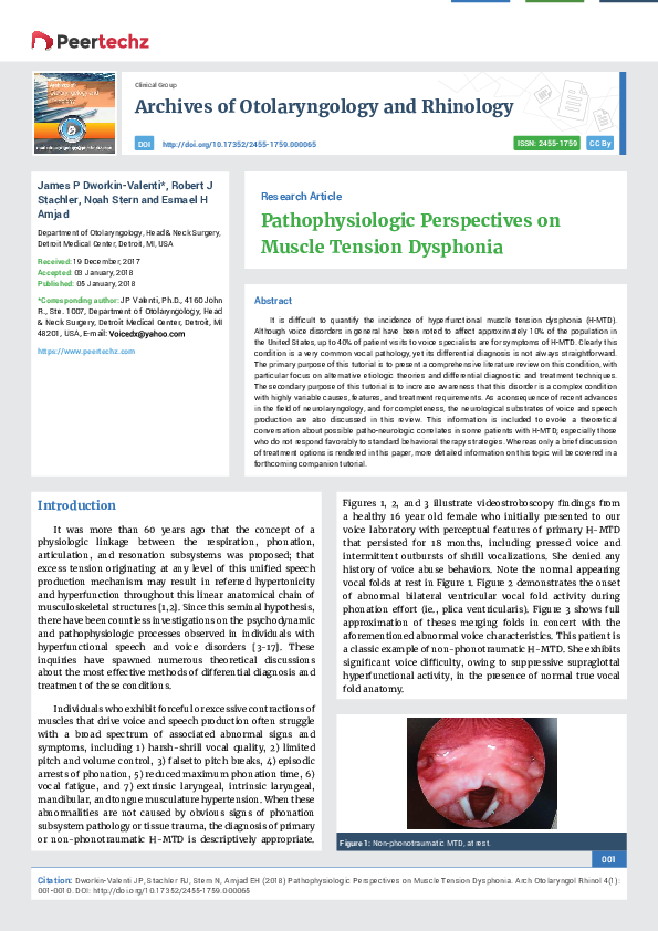 (PDF) Pathophysiologic Perspectives on Muscle Tension Dysphonia
