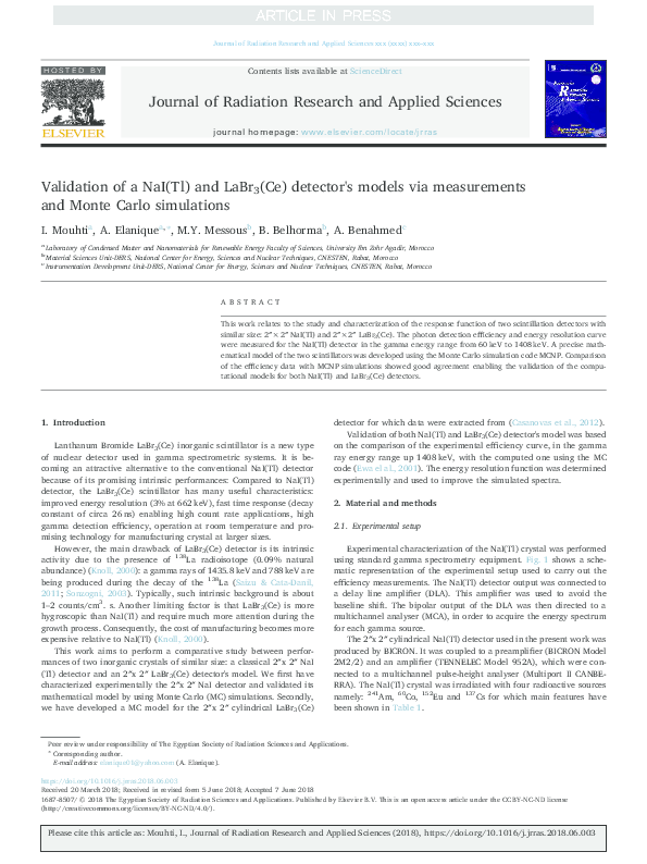 (PDF) Validation of a NaI(Tl) and LaBr 3 (Ce) detector's models via measurements and Monte Carlo ...