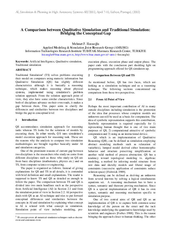 (PDF) A Comparison between Qualitative Simulation and Traditional Simulation: Bridging the ...