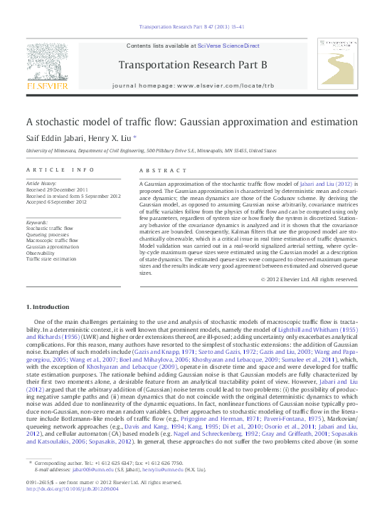Pdf A Stochastic Model Of Traffic Flow Gaussian Approximation And Estimation