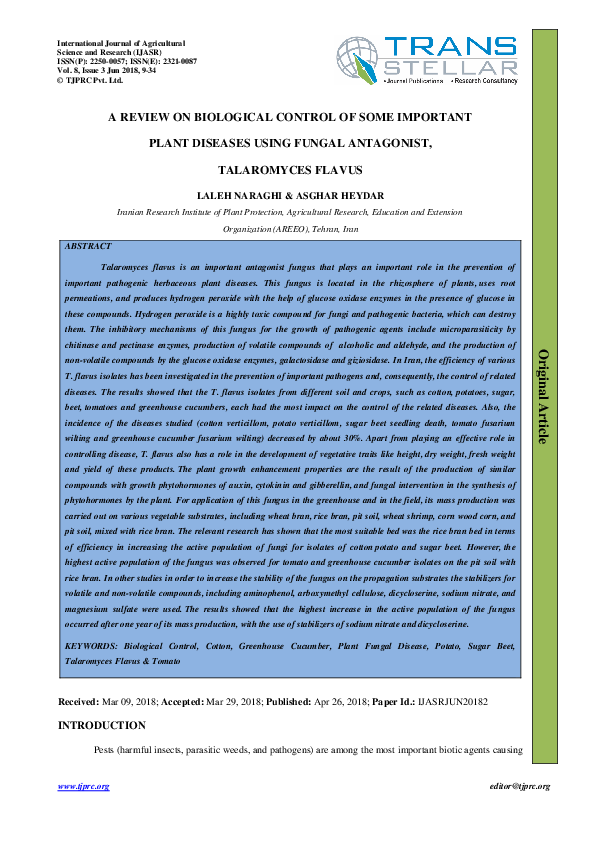 (PDF) A REVIEW ON BIOLOGICAL CONTROL OF SOME IMPORTANT PLANT DISEASES ...