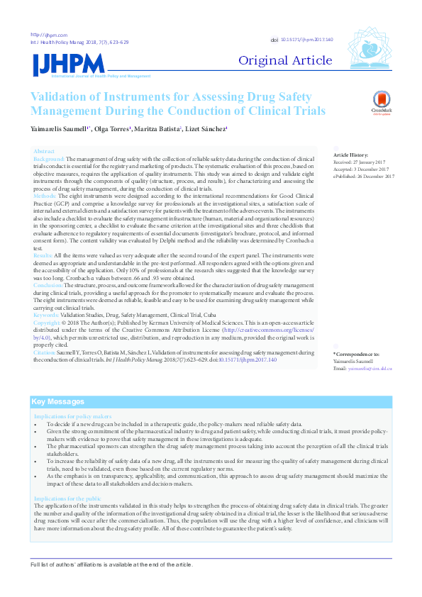 (PDF) Validation of Instruments for Assessing Drug Safety Management ...