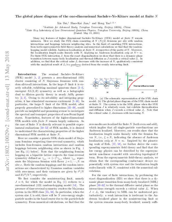 (PDF) The global phase diagram of the one-dimensional Sachdev-Ye-Kitaev model at finite N