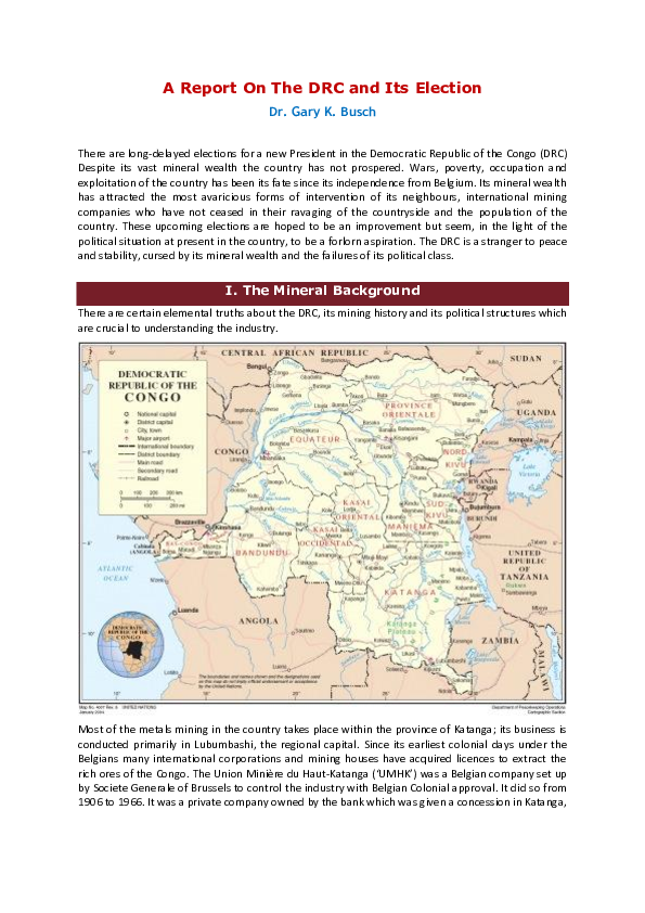 (PDF) A Report On The DRC and Its Election