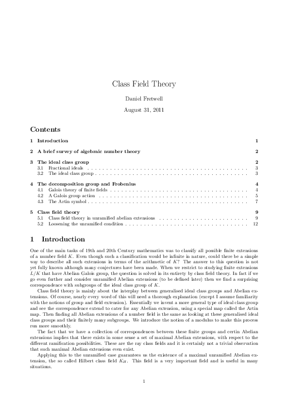 (PDF) Class Field Theory (part 1)