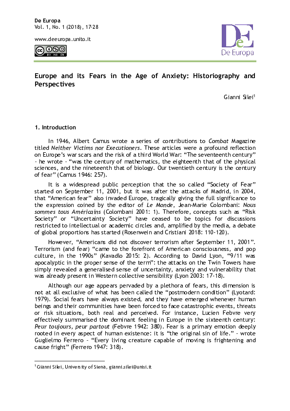 (PDF) Europe and its Fears in the Age of Anxiety: Historiography and ...