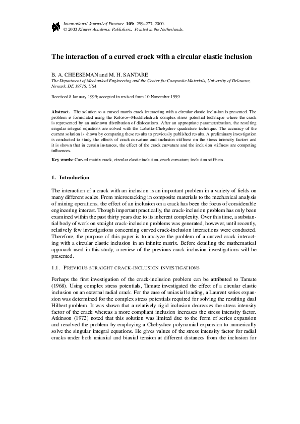 (PDF) Curved Crack Interaction with Elastic Inclusion