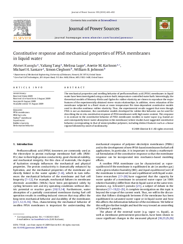 (PDF) Constitutive response and mechanical properties of PFSA membranes ...