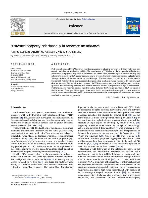 (PDF) Structure-property relationship in ionomer membranes