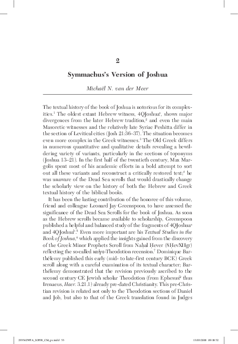 (PDF) 4.30 Symmachus's Version of Joshua FS Greenspoon