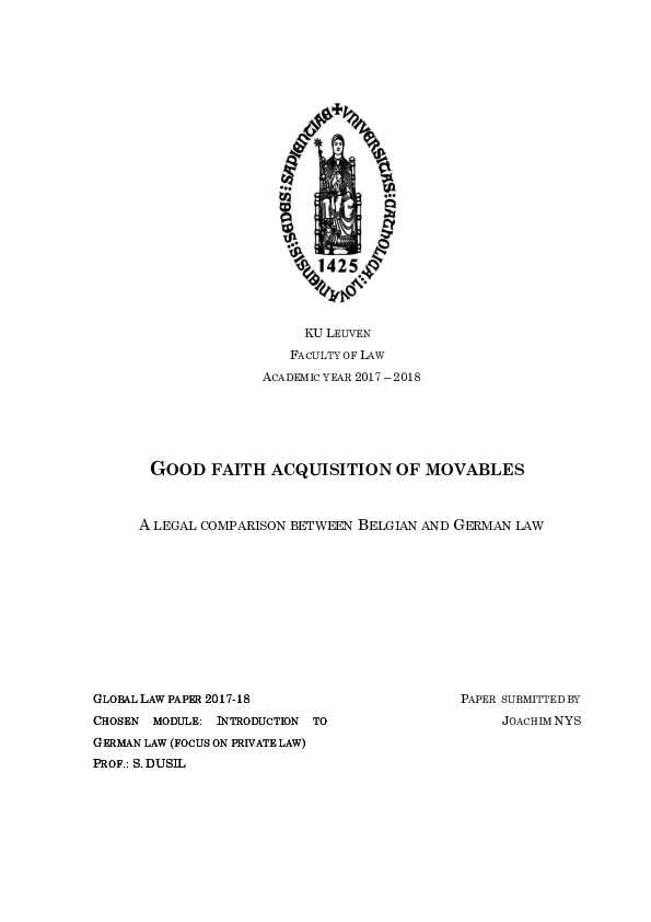 (PDF) GOOD FAITH ACQUISITION OF MOVABLES A LEGAL COMPARISON
