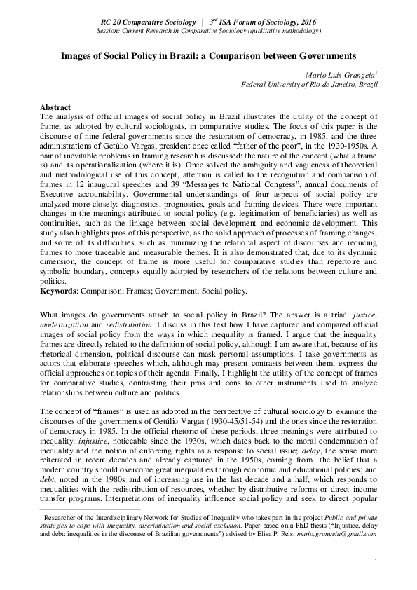 (PDF) Images of Social Policy in Brazil: a Comparison between ...