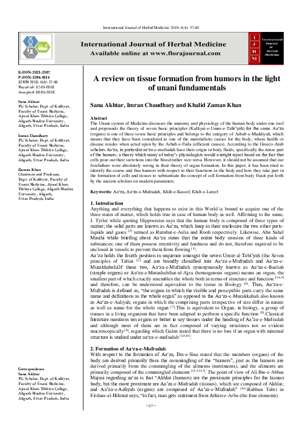 (PDF) A review on tissue formation from humors in the light of unani ...