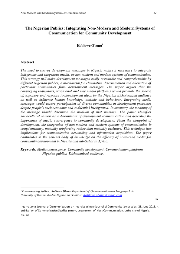 (PDF) Non-Modern and Modern Systems of Communication The Nigerian ...