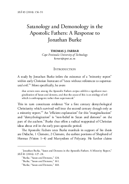 (PDF) Satanology and Demonology in the Apostolic Fathers: A Response to ...