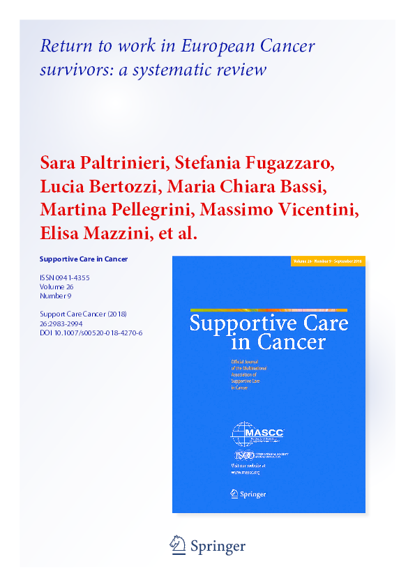 (PDF) Supportive Care in Cancer Return to work in European Cancer ...