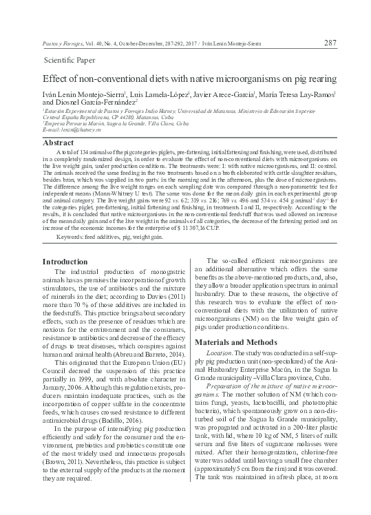 (PDF) Effect of non-conventional diets with native microorganisms on pig rearing