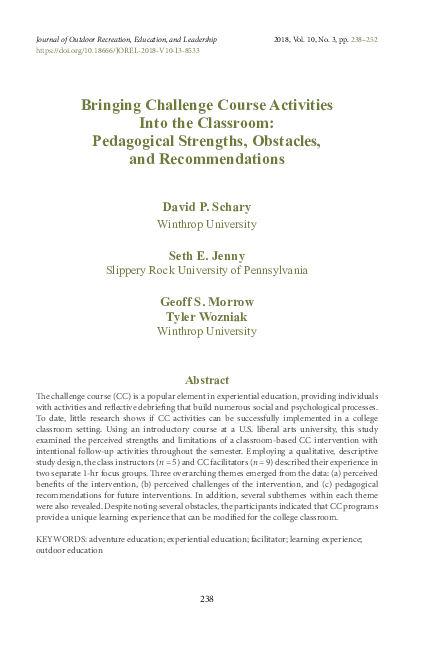 (PDF) Bringing Challenge Course Activities Into the Classroom ...