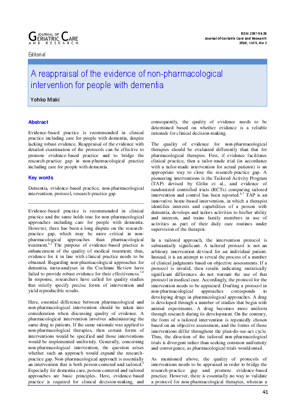(PDF) A reappraisal of the evidence of non-pharmacological intervention for people with dementia