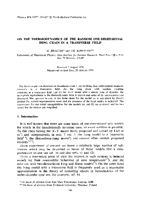(PDF) On the thermodynamics of the random one-dimensional Ising chain in a transverse field