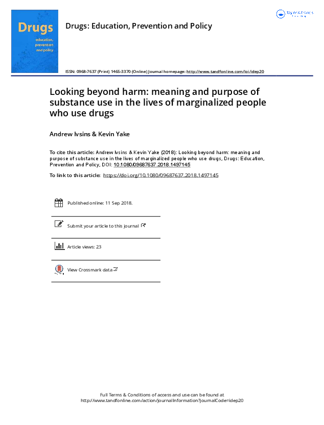 (PDF) Looking beyond harm: meaning and purpose of substance use in the ...
