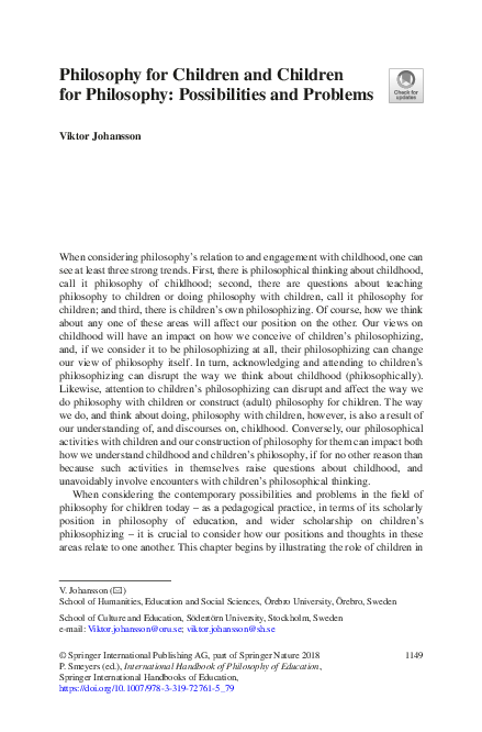 (PDF) Philosophy for Children and Children for Philosophy ...