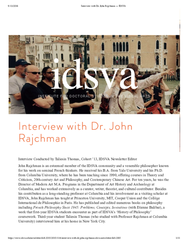 (PDF) Interview with Dr John Rajchman IDSVA | John Rajchman - Academia.edu