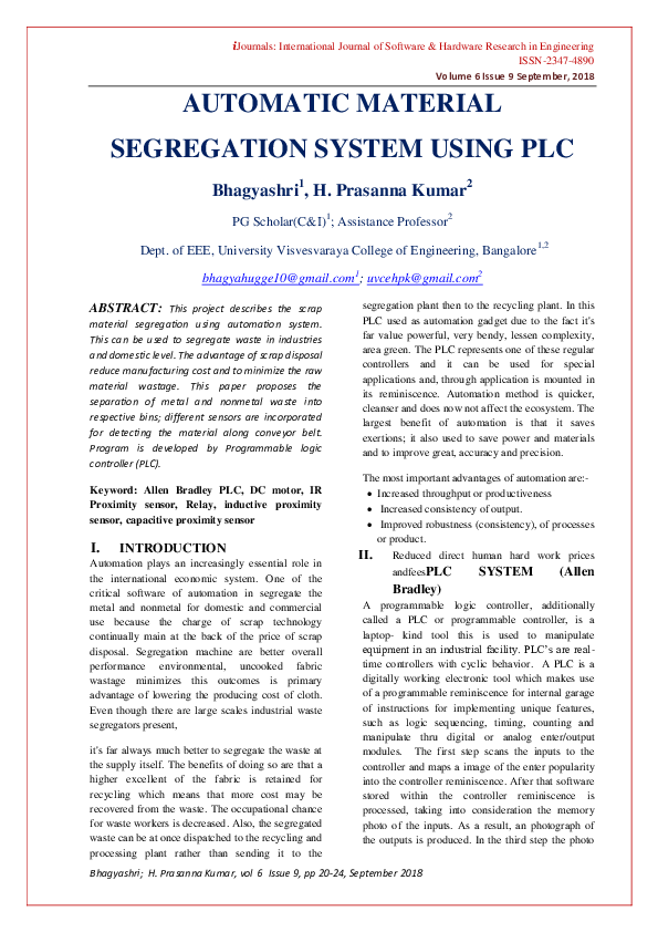 (PDF) AUTOMATIC MATERIAL SEGREGATION SYSTEM USING PLC