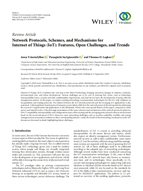 (PDF) Network Protocols, Schemes, and Mechanisms for Internet of Things ...