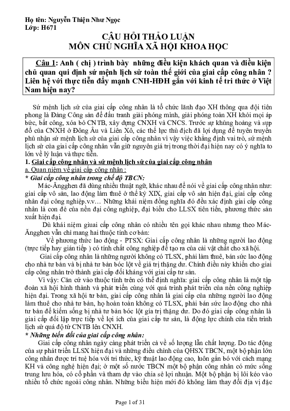 (DOC) CÂU H I TH O LU N MÔN CH NGHĨA XÃ H I KHOA H C
